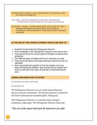 Lesson plan on Pythagoras and Introduction to Euclidean Geometry | DOC