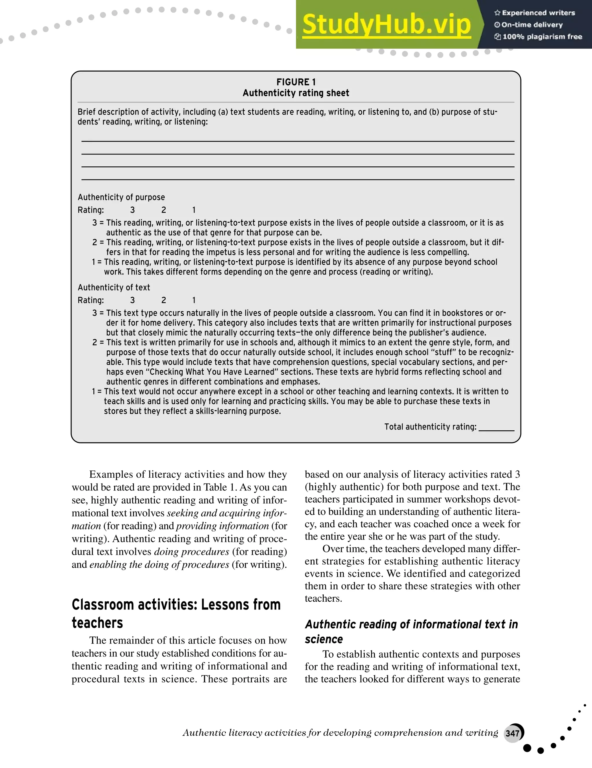 Authentic Literacy Activities For Developing Comprehension And Writing ...