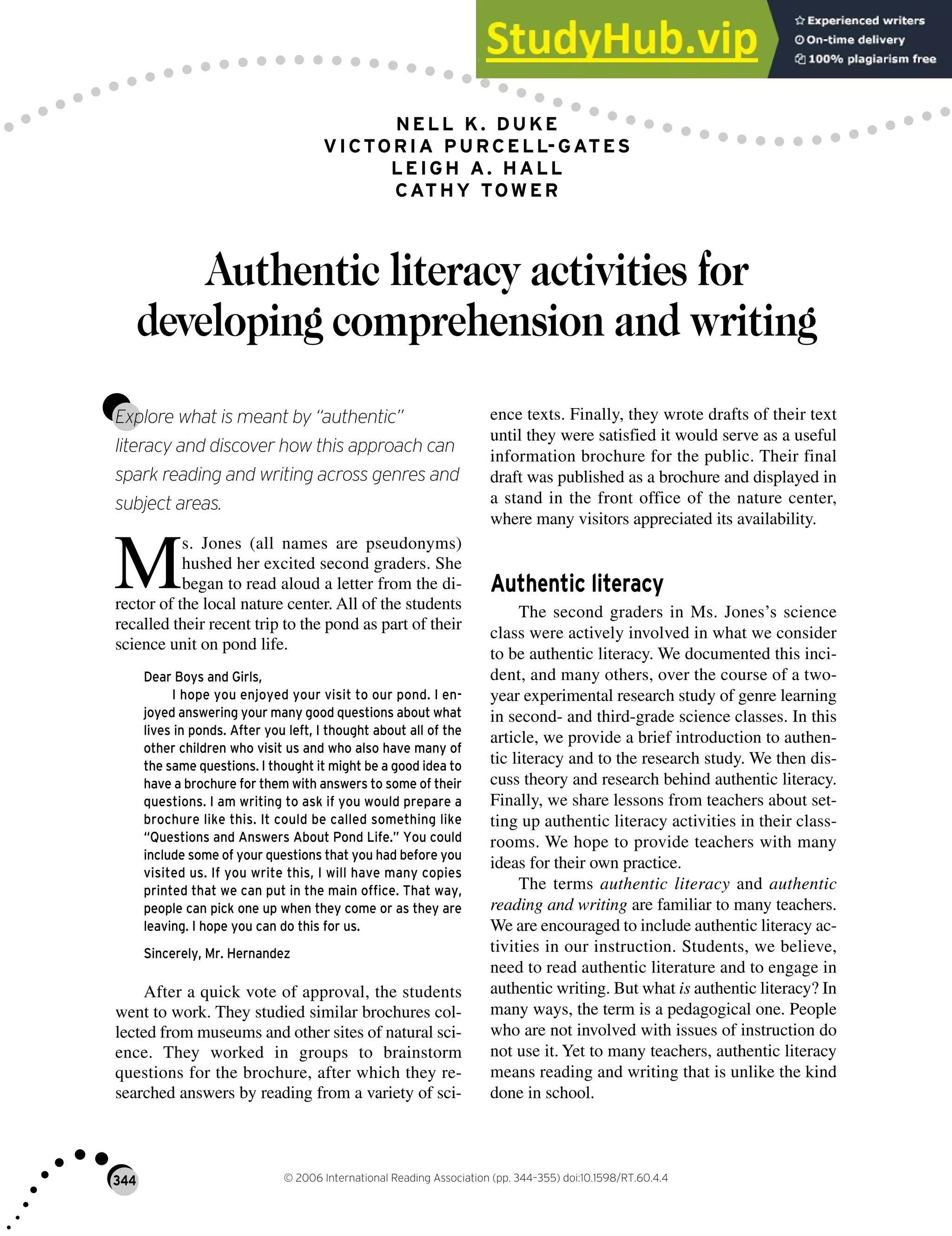 Authentic Literacy Activities For Developing Comprehension And Writing ...