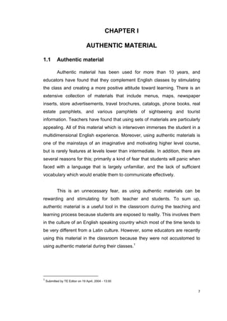 Reading Material: Authentic Materials in Vocabulary Teaching | PDF