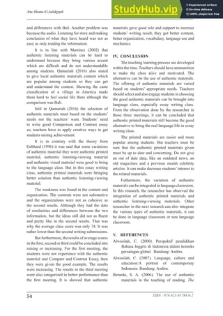 AUTHENTIC MATERIALS IN ESSAY WRITING CLASS AN ALTERNATIVE LEARNING TOOL ...