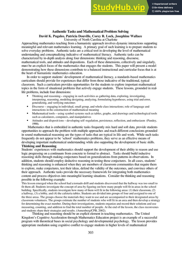 Authentic Tasks And Mathematical Problem Solving | PDF