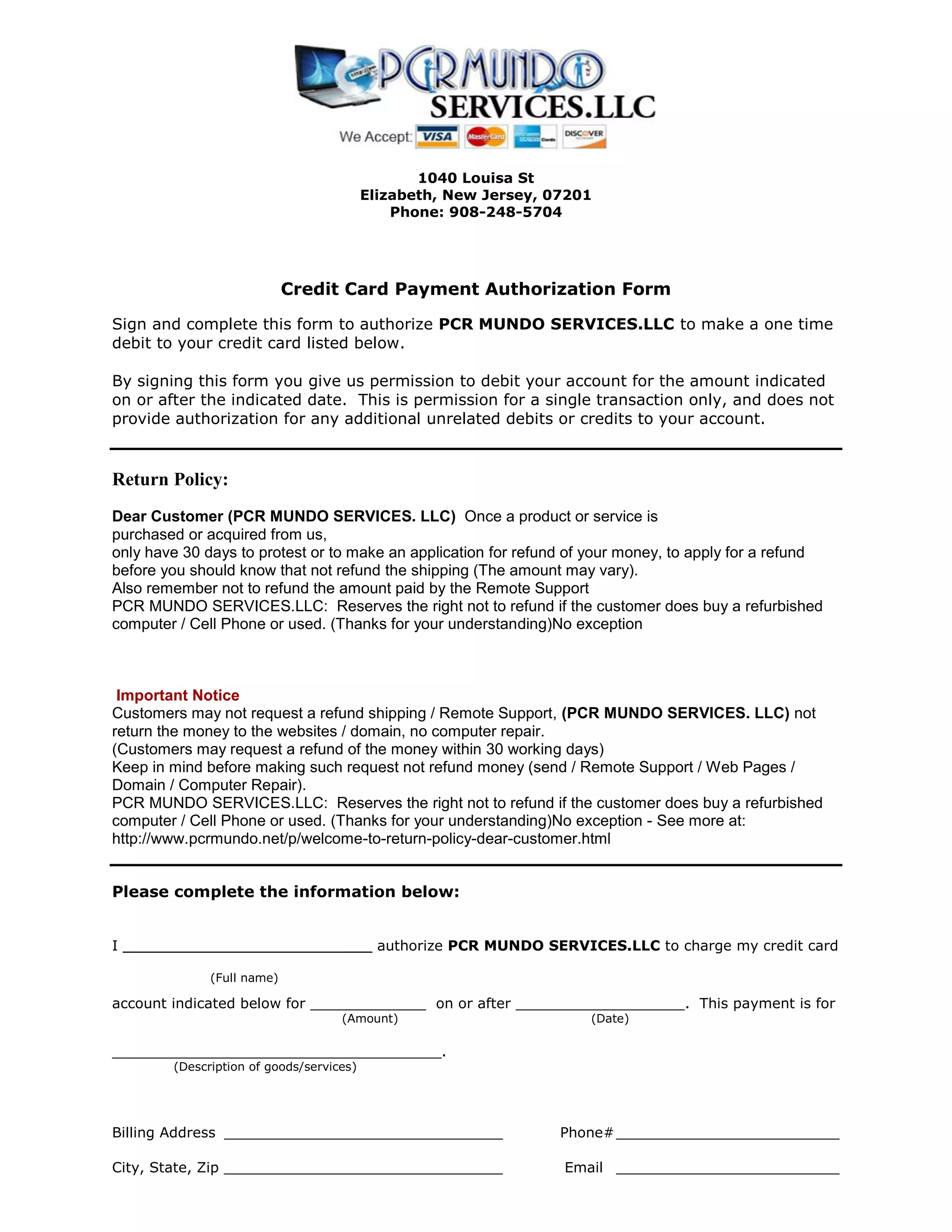 Auth form payment | PDF