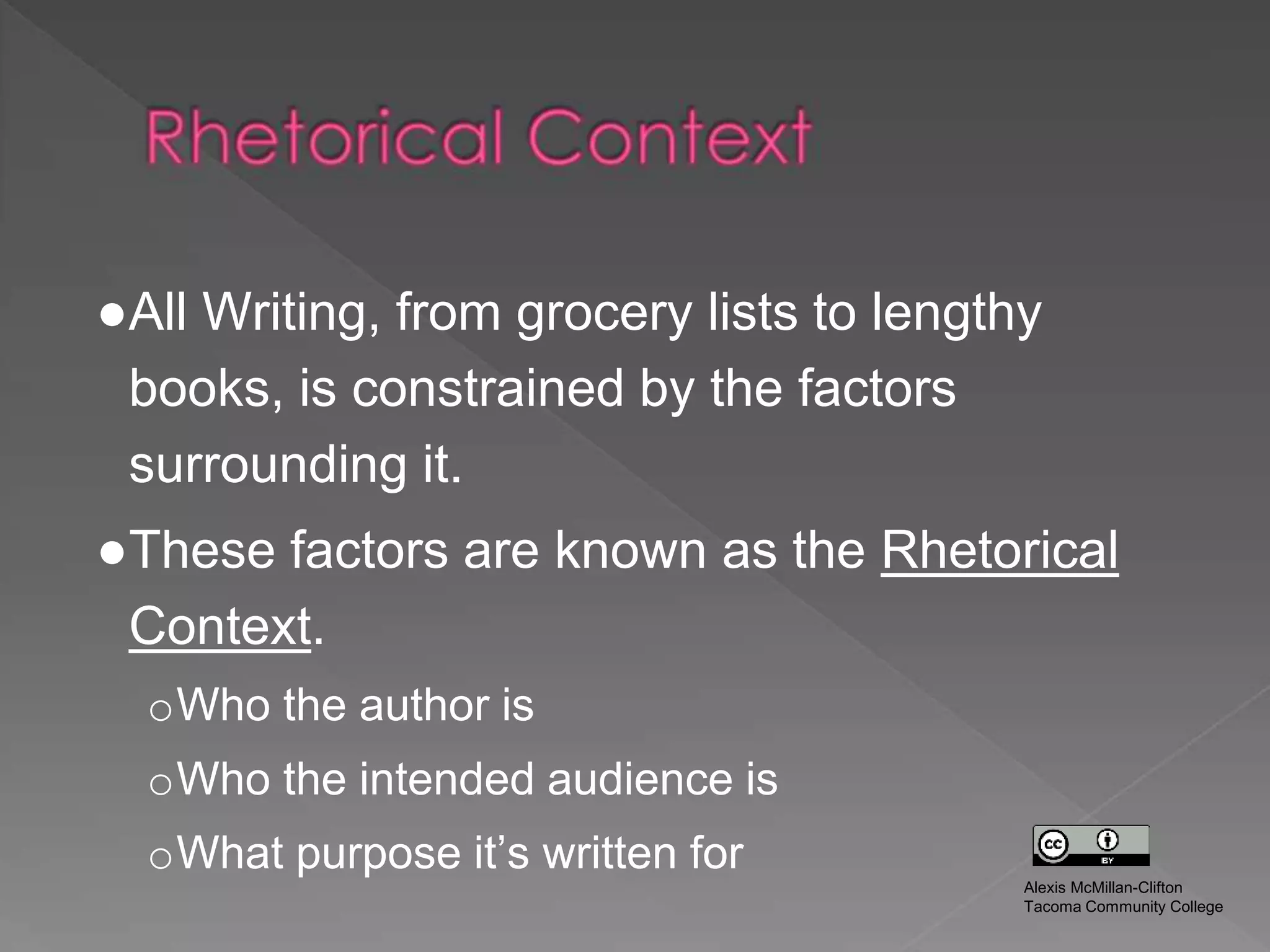 (Author, audience, purpose) Rhetorical Context | PPTX
