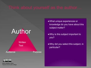 Author, audience, purpose in writing | PPTX