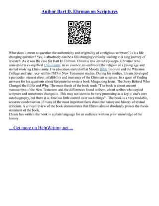 Author Bart D. Ehrman On Scriptures | PDF