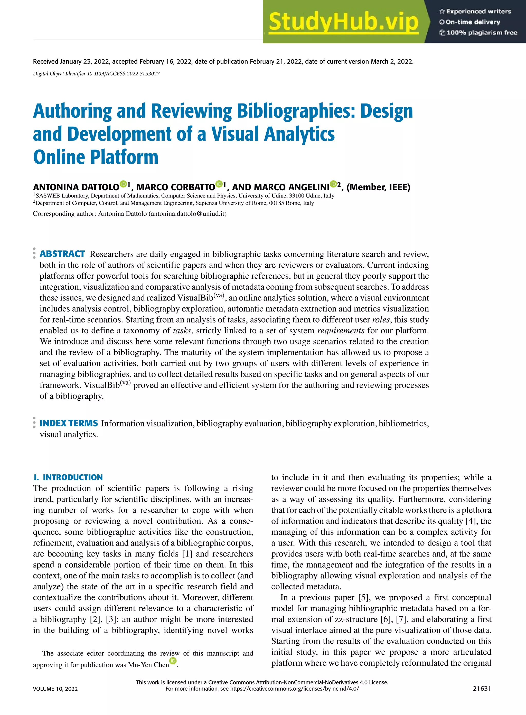 Authoring And Reviewing Bibliographies Design And Development Of A Visual Analytics Online ...