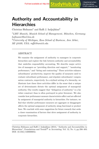 Authority And Accountability In Hierarchies | PDF