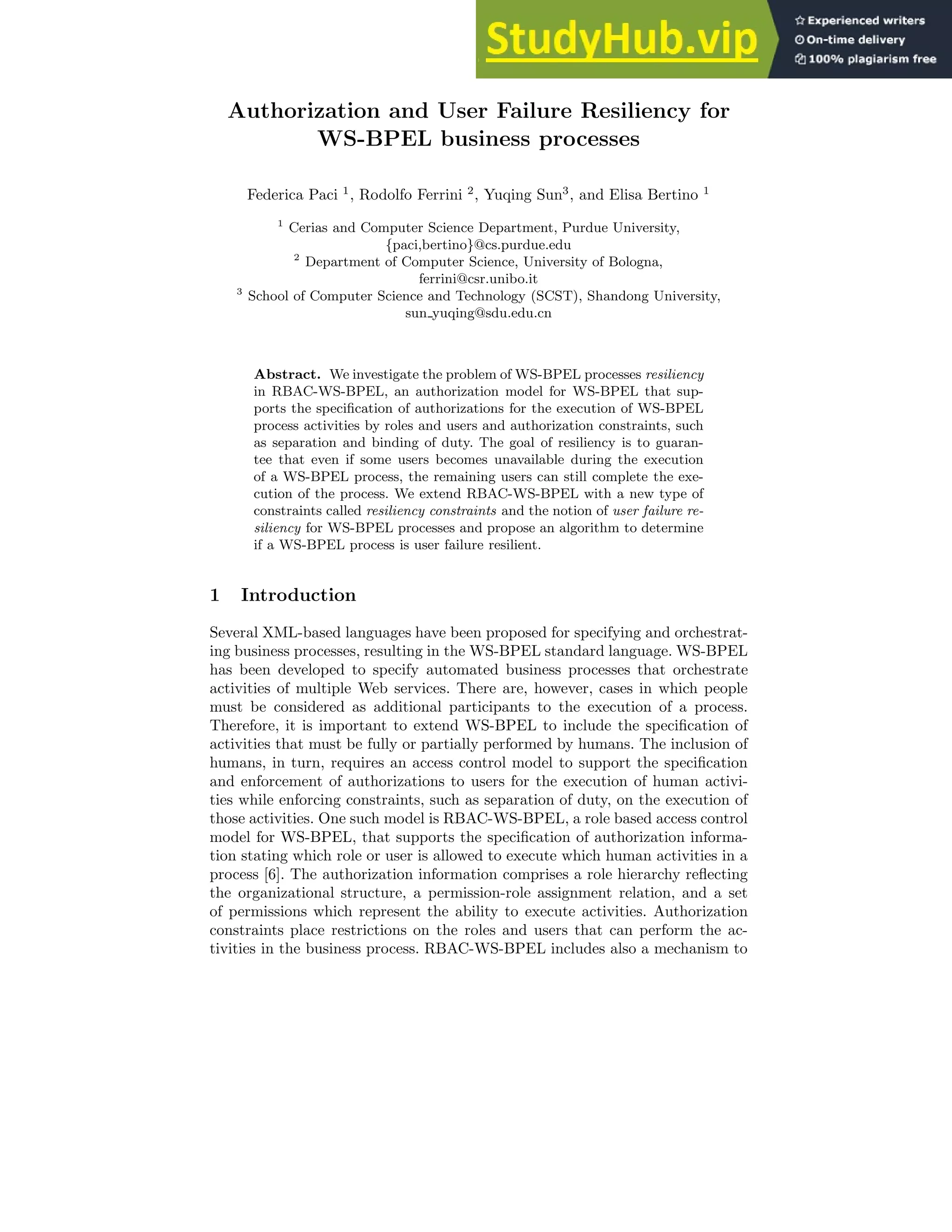 Authorization And User Failure Resiliency For WS-BPEL Business Processes | PDF | Computer ...