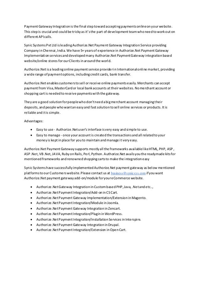 Authorize.net Payment Gateway Integration Services Authorize.net Payment Gateway Integration Services