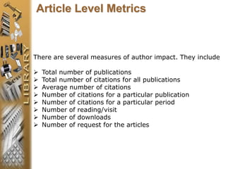 Author Level Metrics | PPTX