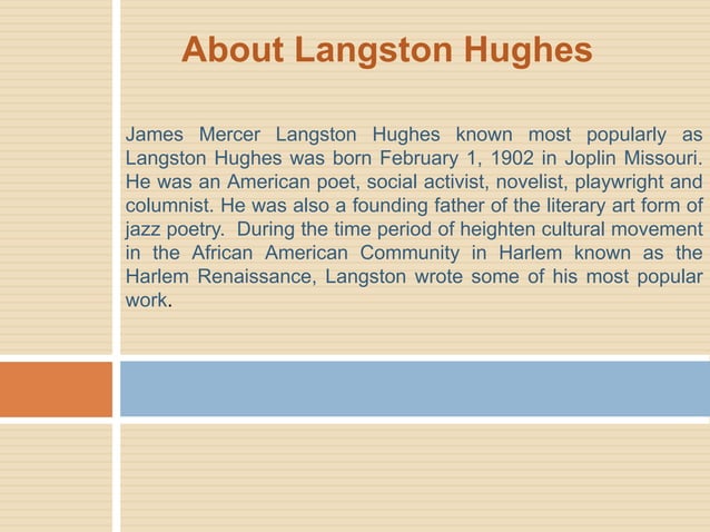 Author presentation- Langston Hughes | PPTX | Poetry | Books and Literature