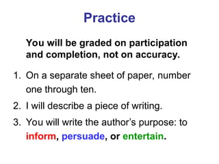 GED Prep RLA authors-purpose-lesson-2.ppt