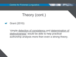 Authorship analysis using function words forensic linguistics | PPT