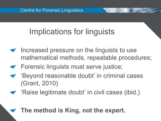 Authorship analysis using function words forensic linguistics | PPT