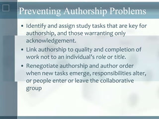 AUTHORSHIP AND THE ALLOCATION OF CREDIT ( Design of Research ) | PPT