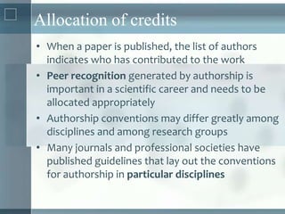 AUTHORSHIP AND THE ALLOCATION OF CREDIT ( Design of Research ) | PPT