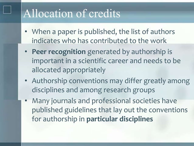 AUTHORSHIP AND THE ALLOCATION OF CREDIT ( Design of Research ) | PPT