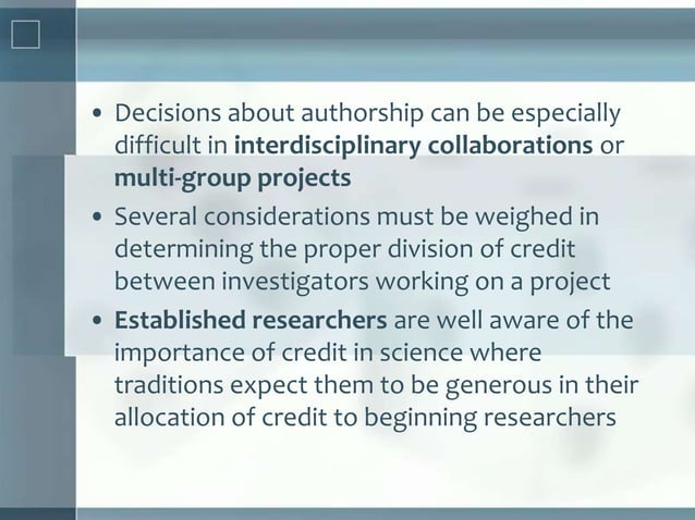 AUTHORSHIP AND THE ALLOCATION OF CREDIT ( Design of Research ) | PPT
