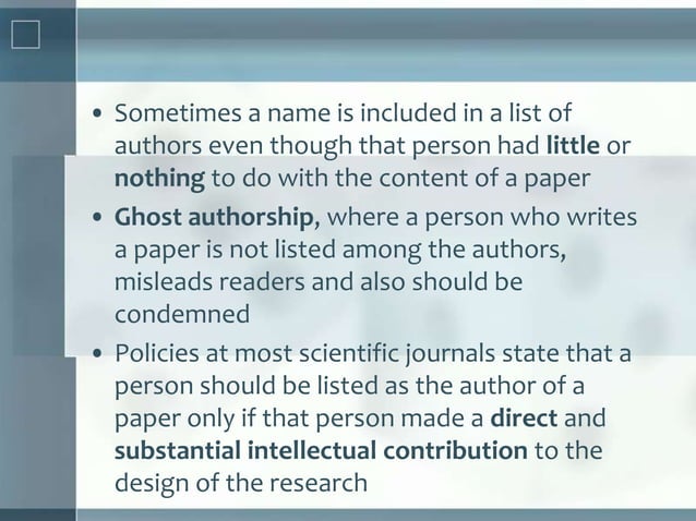 AUTHORSHIP AND THE ALLOCATION OF CREDIT ( Design of Research ) | PPT