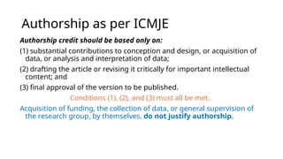 important points regarding authorship in publication | PPTX