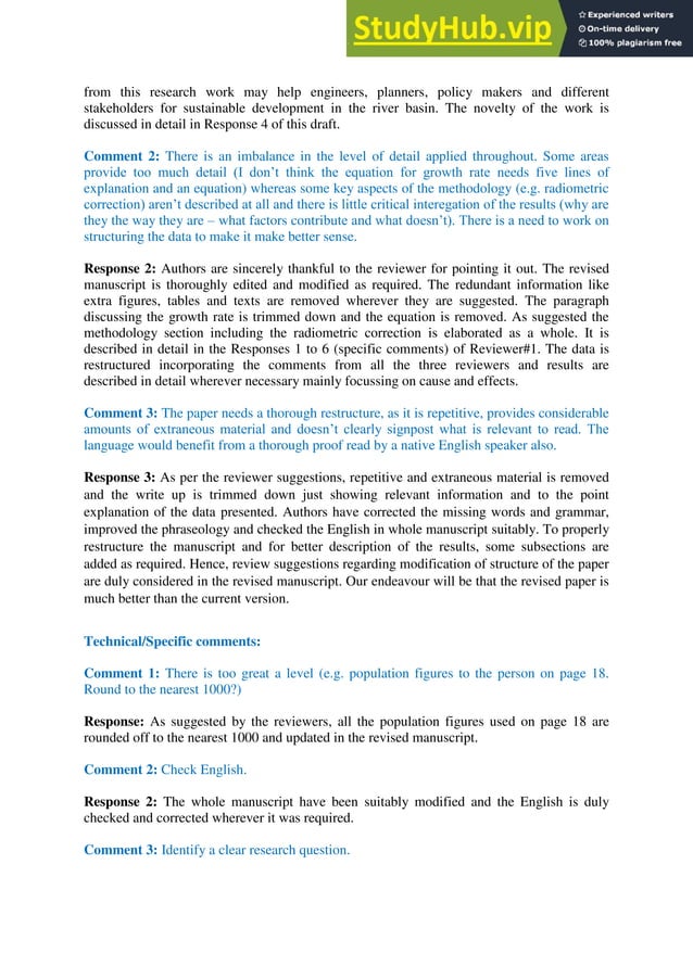 Authors Response To The Reviewer Comments | PDF