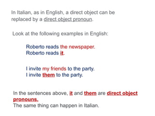 Italian Direct Object Pronouns Definitions and Usage | PPTX