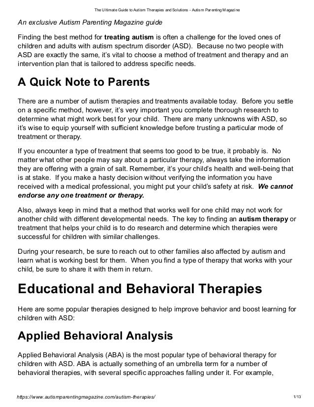 The Ultimate Guide to Autism Therapies