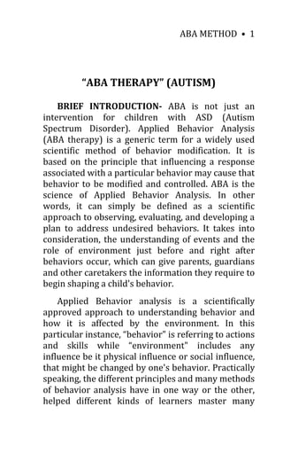 Autism Breakthrough with ABA Method | PDF