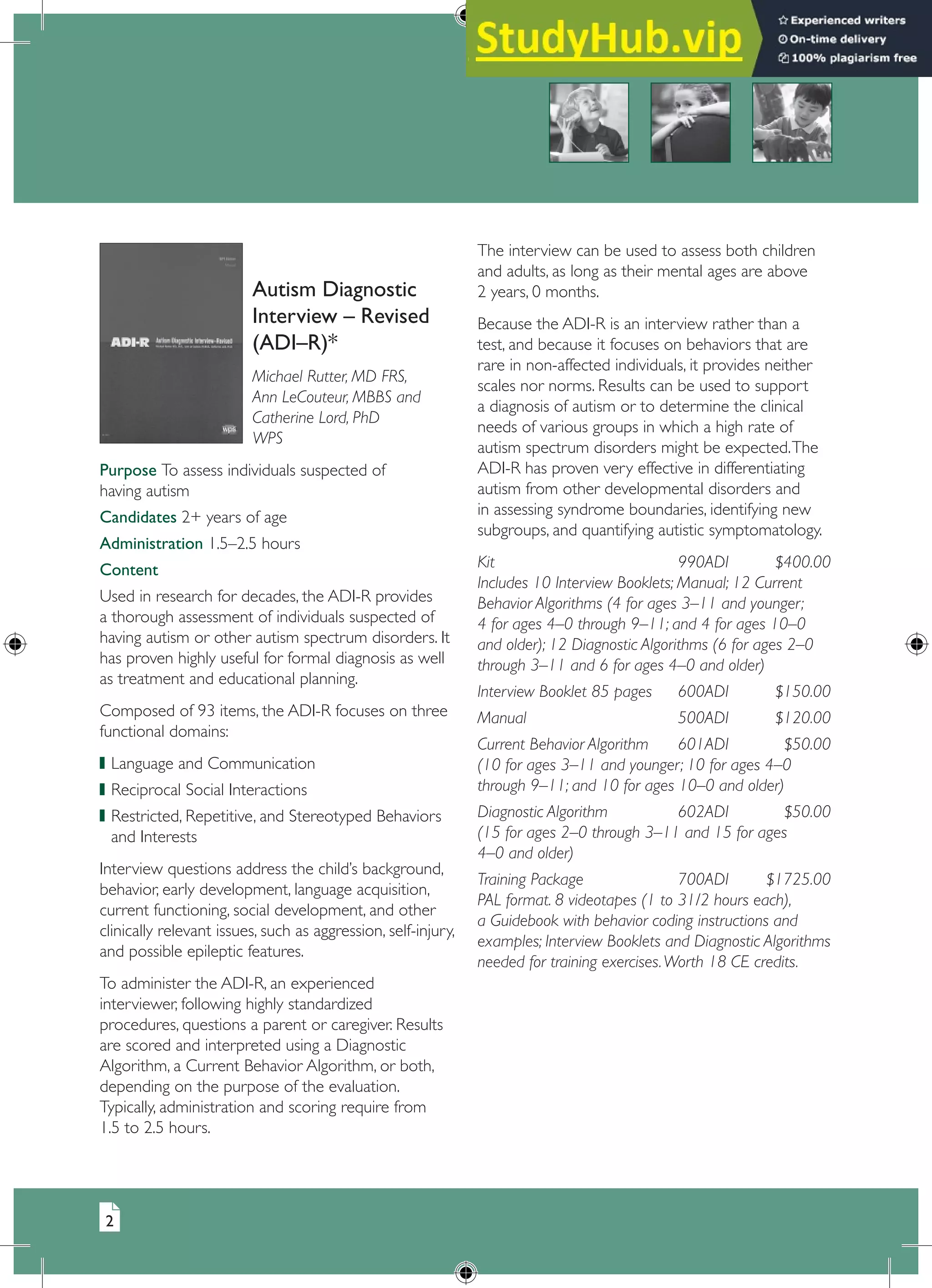 Autism Diagnostic Interview-Revised | PDF