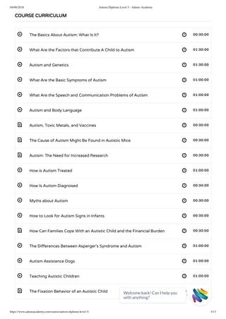 Autism Diploma Level 3 - Adams Academy | PDF