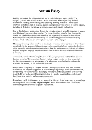 Autism Essay. Western Iowa Tech Community College | PDF