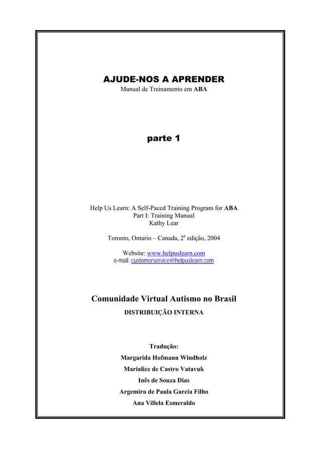 Manual ABA Autismo Ajude-nos a Aprender | PDF