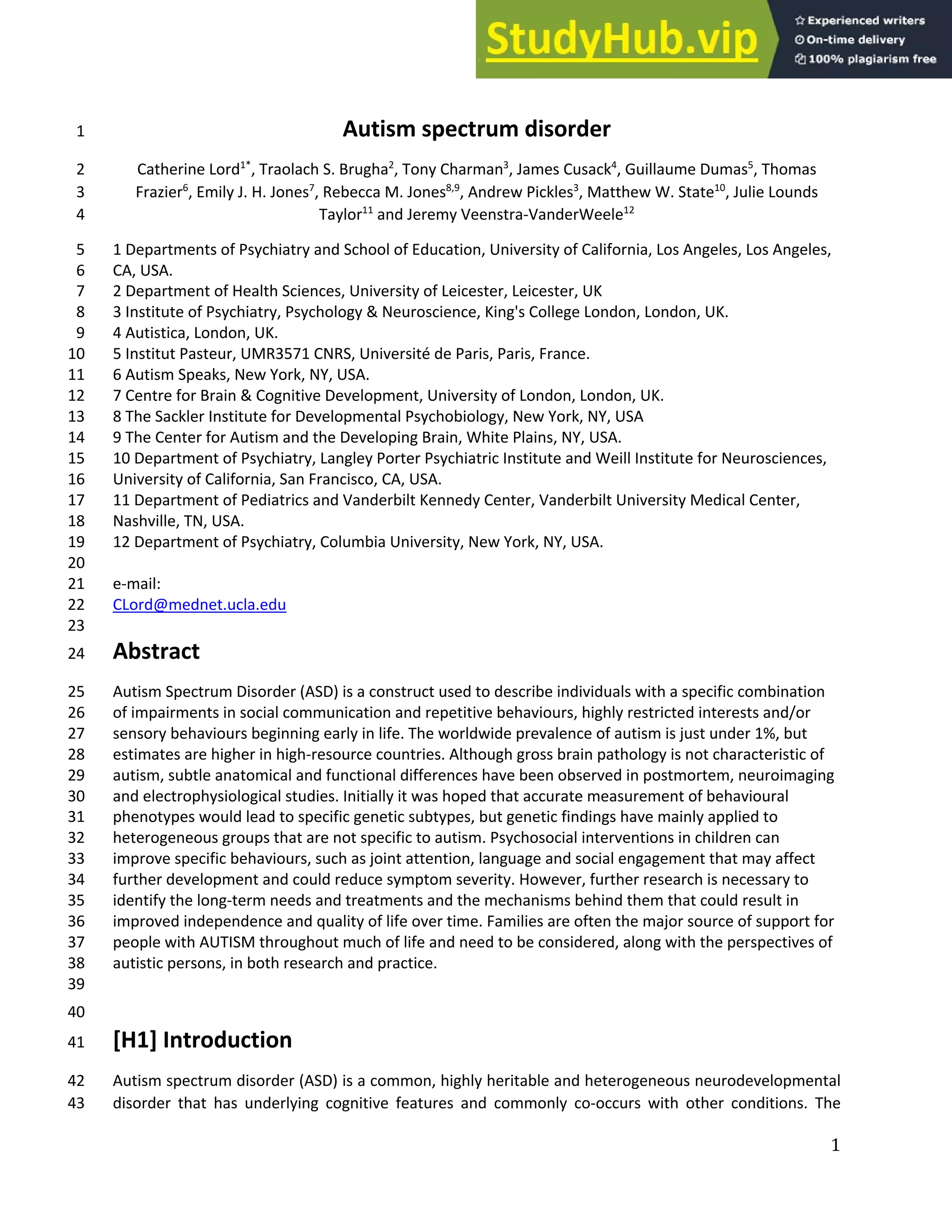 Autism Spectrum Disorder | PDF