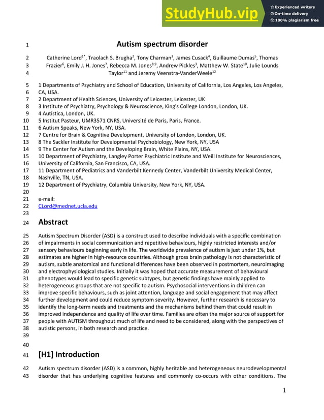 Autism Spectrum Disorder | PDF