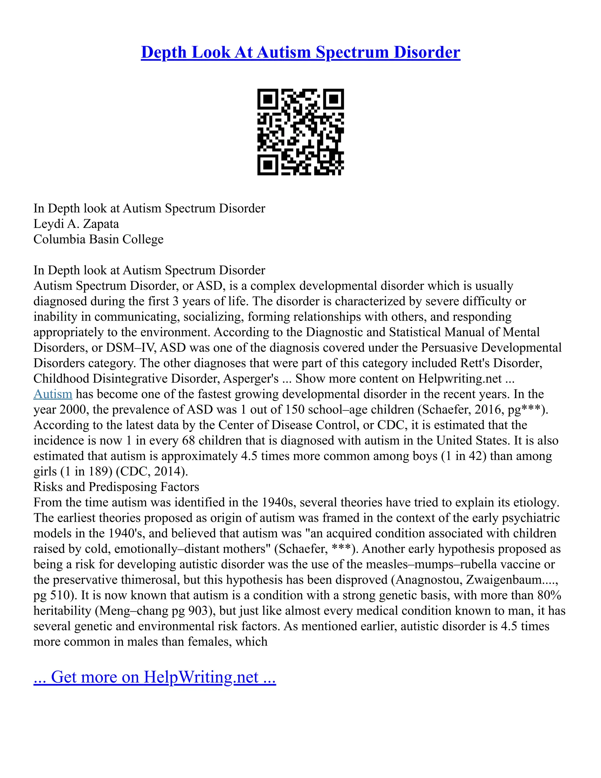 Autism Spectrum Disorder | PDF