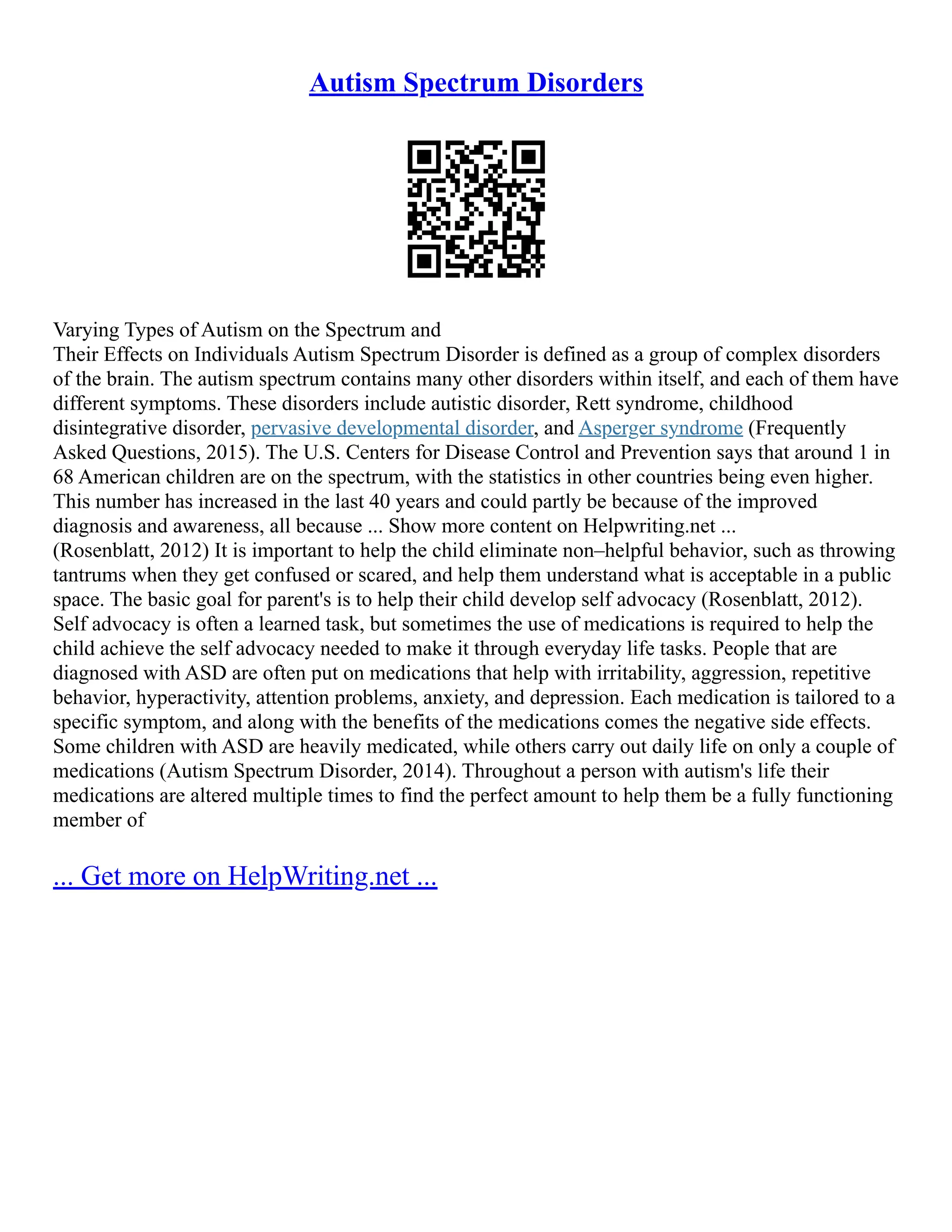 Autism Spectrum Disorder ( Autism ) Essay | PDF