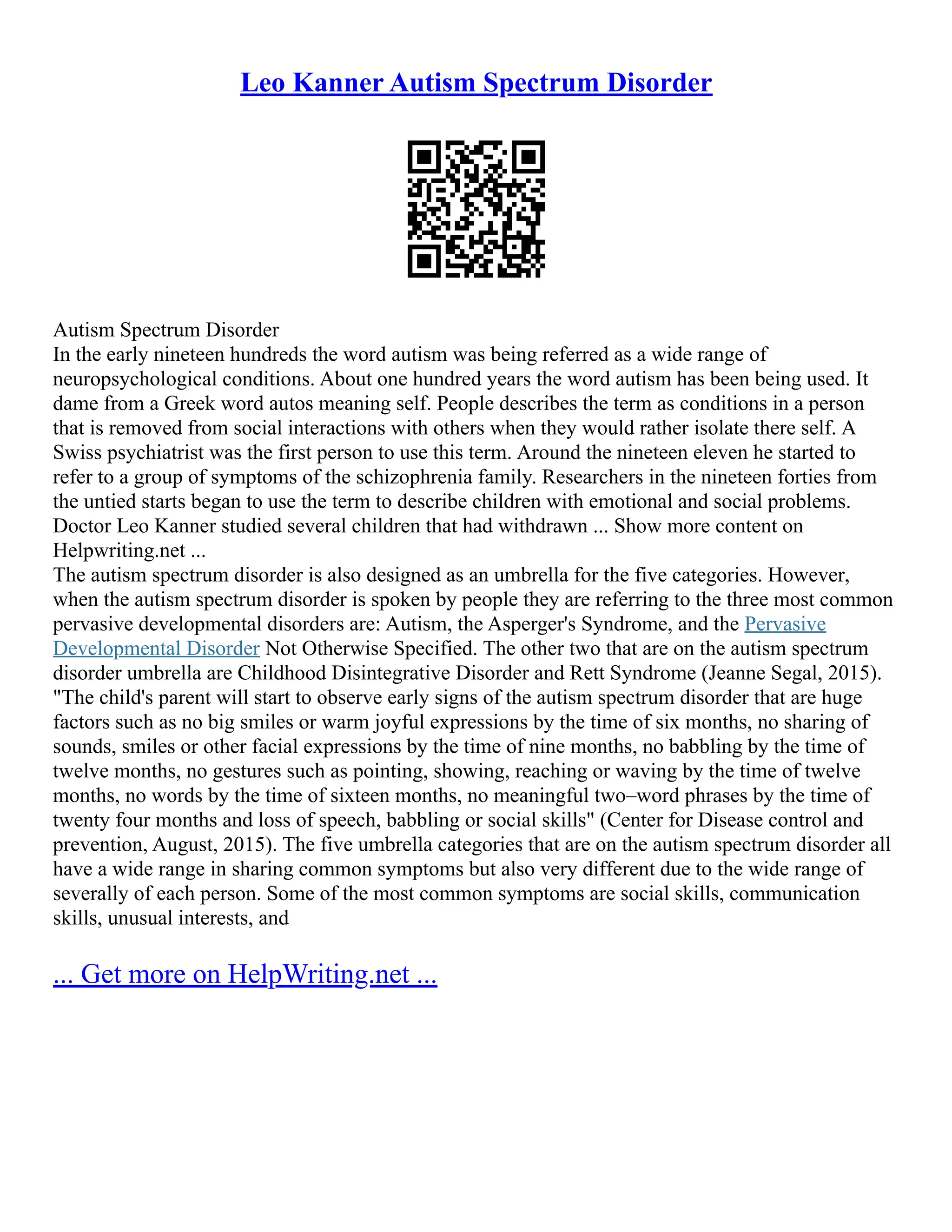 Autism Spectrum Disorder ( Autism ) Essay | PDF