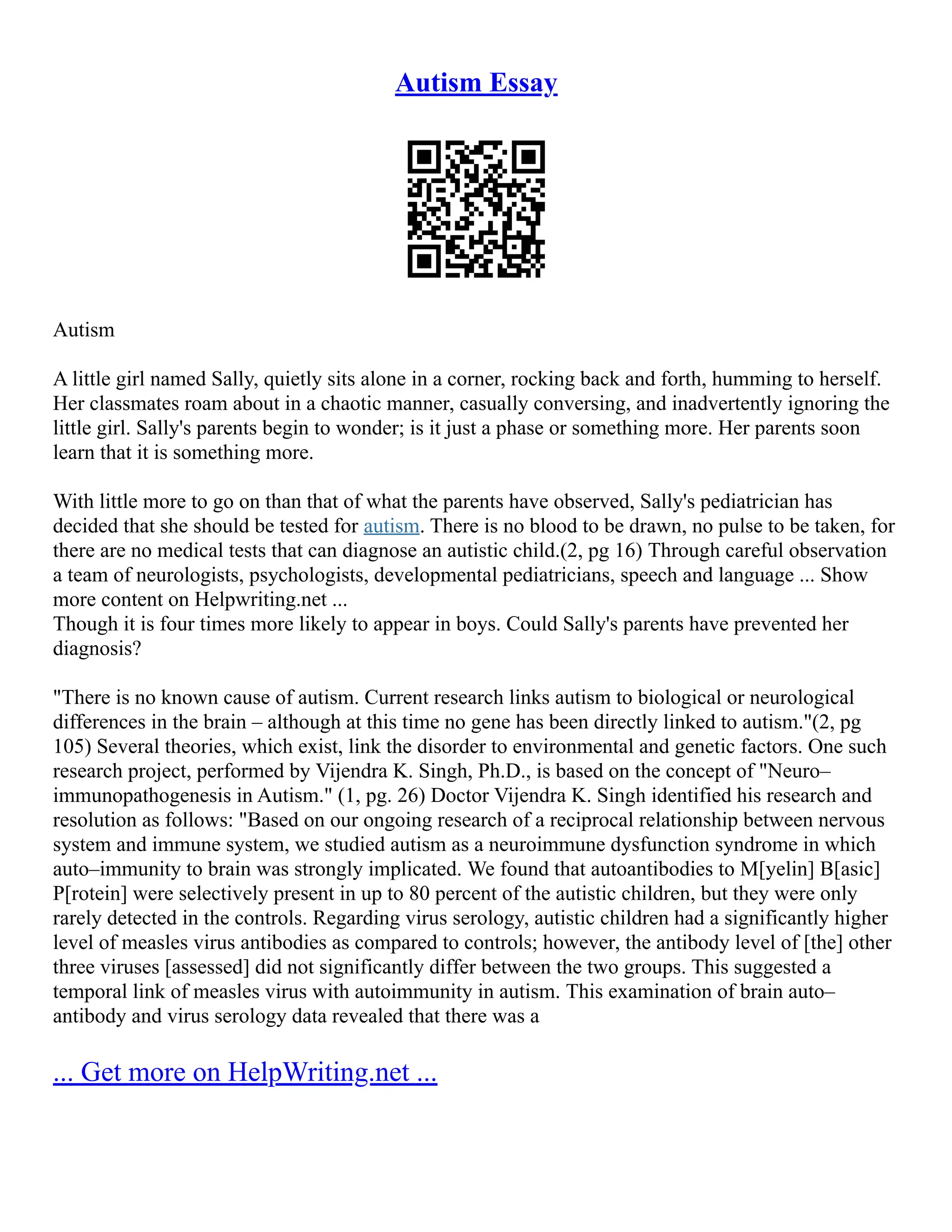 Autism Spectrum Disorder ( Autism ) Essay | PDF