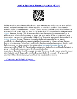 Autism Spectrum Disorder ( Autism ) Essay | PDF