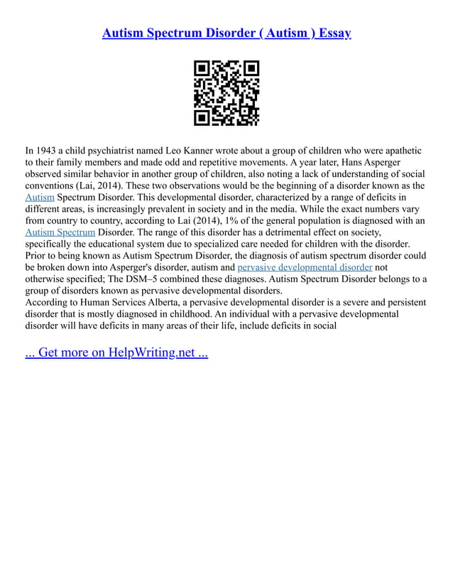Autism Spectrum Disorder ( Autism ) Essay | PDF