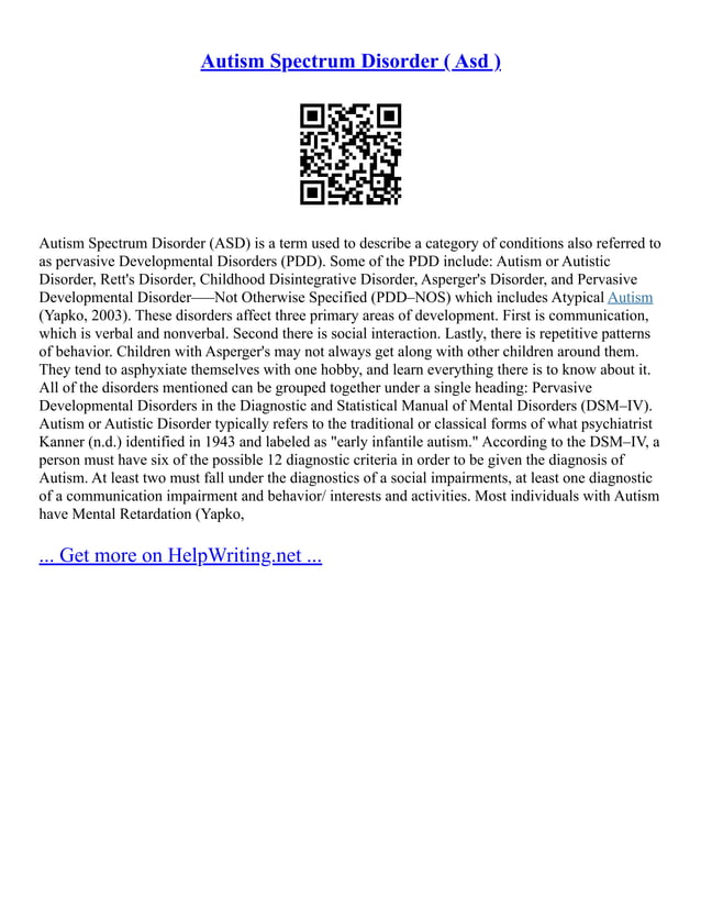 Autism Spectrum Disorder ( Autism ) Essay | PDF