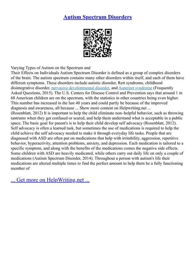 Autism Spectrum Disorder ( Autism ) Essay | PDF