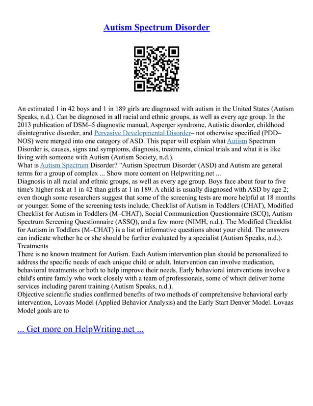 Autism Spectrum Disorder ( Autism ) Essay | PDF