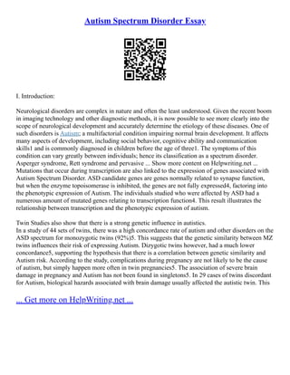 Autism Spectrum Disorder Essay | PDF