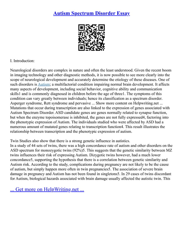 Autism Spectrum Disorder Essay | PDF