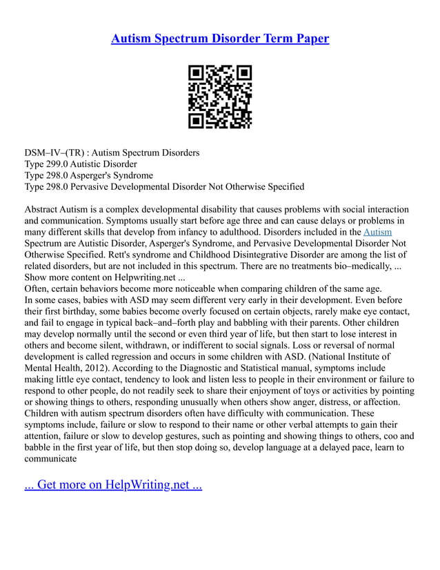 Autism Spectrum Disorder Essay | PDF
