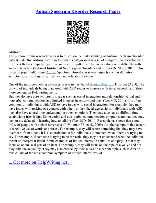 Autism Spectrum Disorder Research Paper | PDF