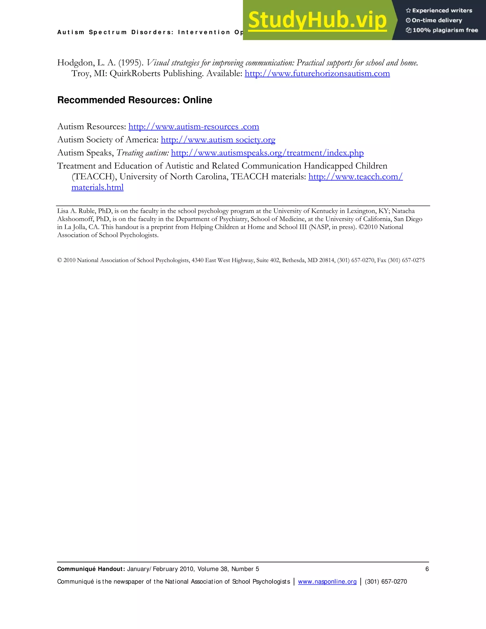 Autism Spectrum Disorders Intervention Options For Parents And ...