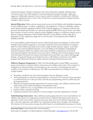 Autism Spectrum Disorders Intervention Options For Parents And ...